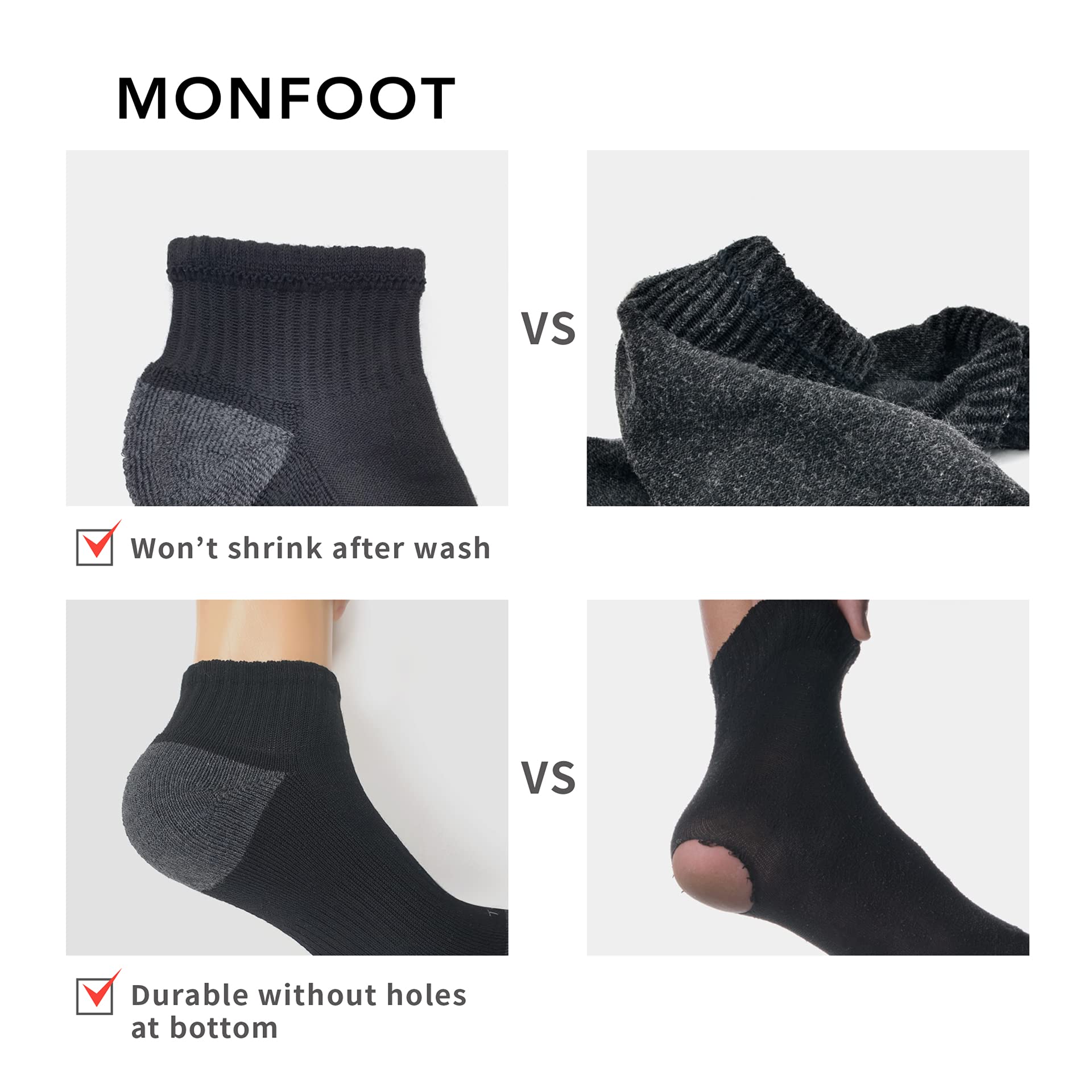 MONFOOT Women's and Men's 6 Pairs Daily Cushion Comfort Fit Performance Quarter Socks Large, multipack