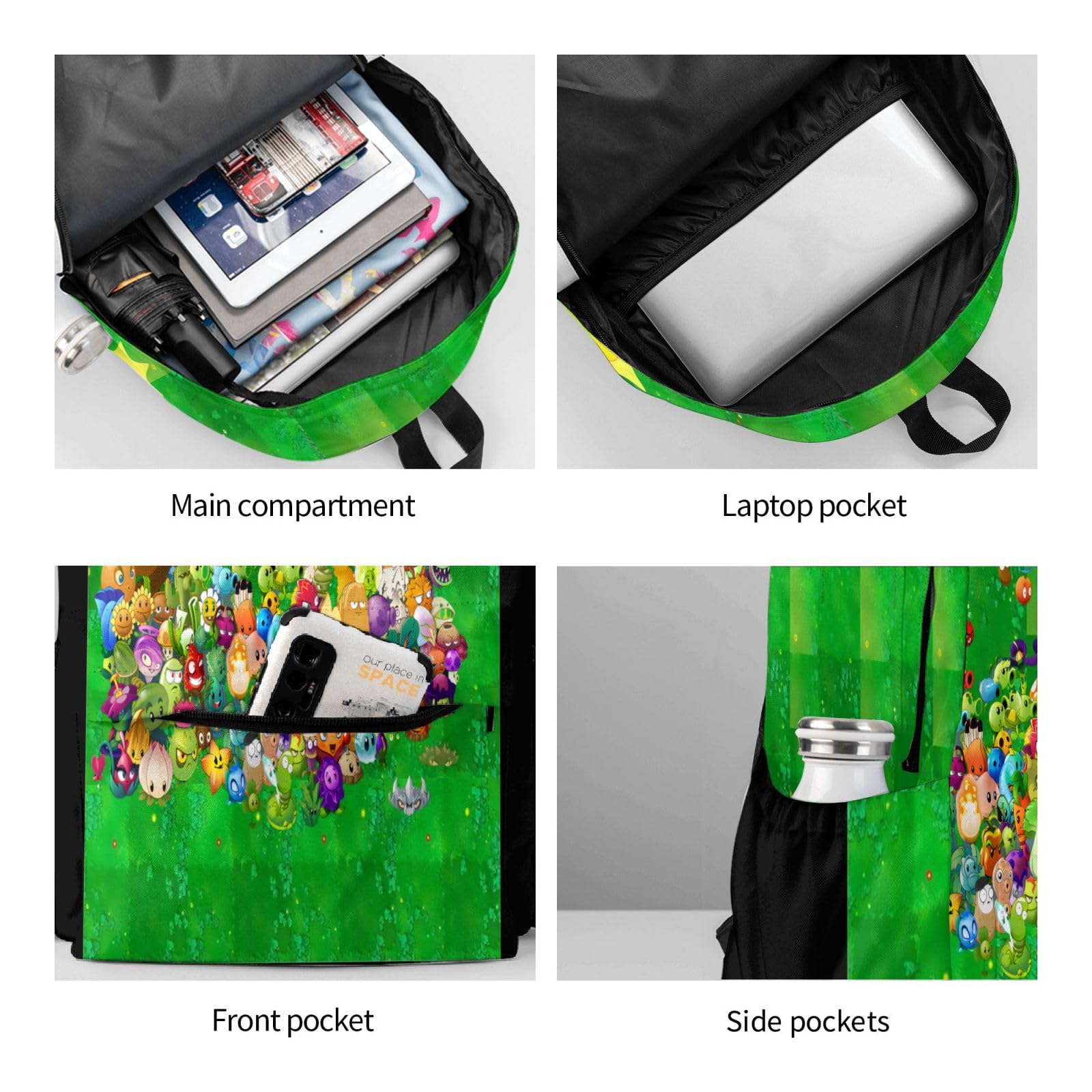 lyneeo Green Plants Backpack Lightweight Durable Zombies Laptop Bag Large Capacity Bookbag Adjustable Strap For Vacations Travel Camping Casual Backpack Gift For Women Men