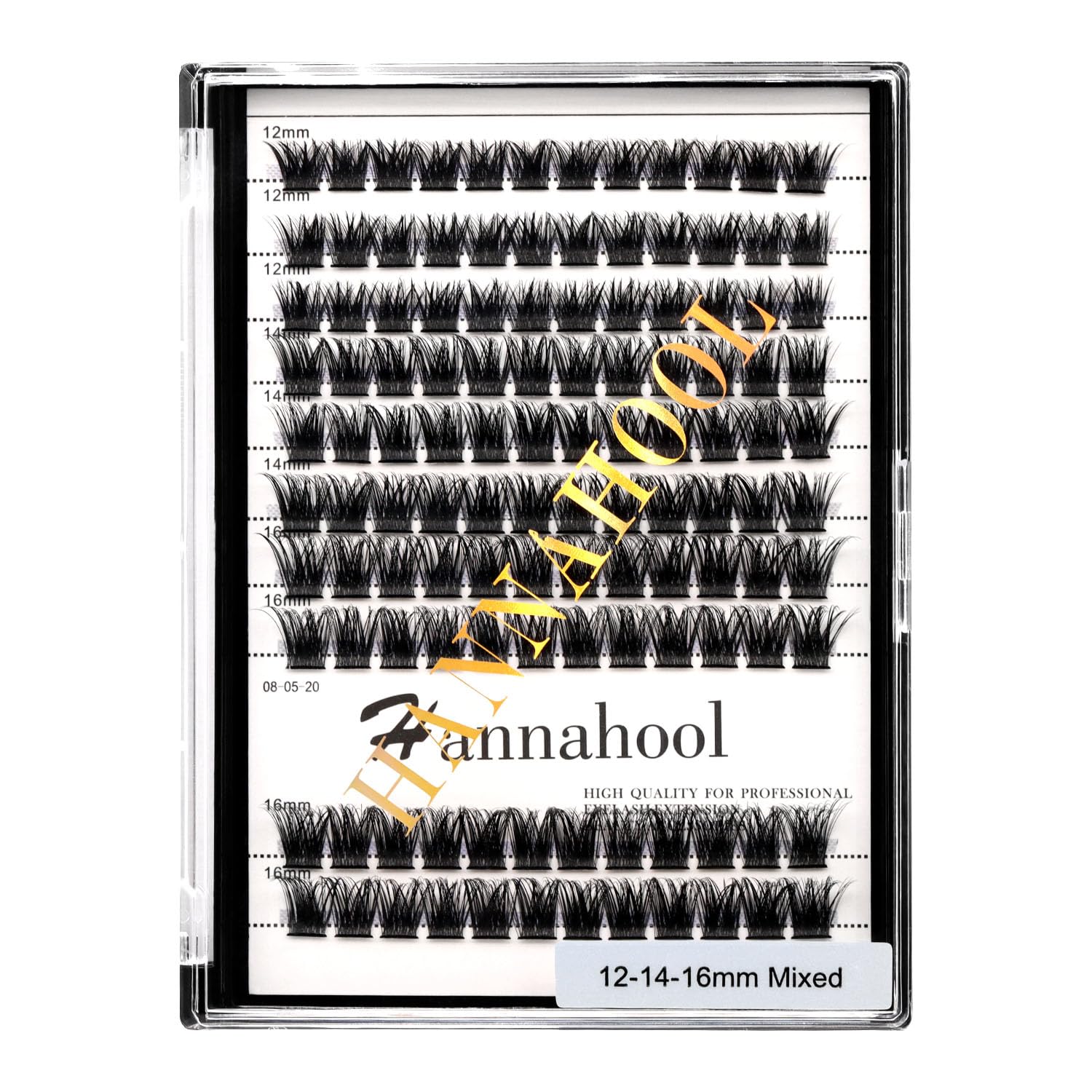 Large Tray D Curl Thickness 0.07mm Mixed 8-10-12-14mm/10-12-14-16mm/12-14-16mm /14-16mm/10-12-14mm Wide Stem Individual Cluster False Eyelashes Volume Eye Lashes Extensions 200PCS(mixed 12-14-16mm)