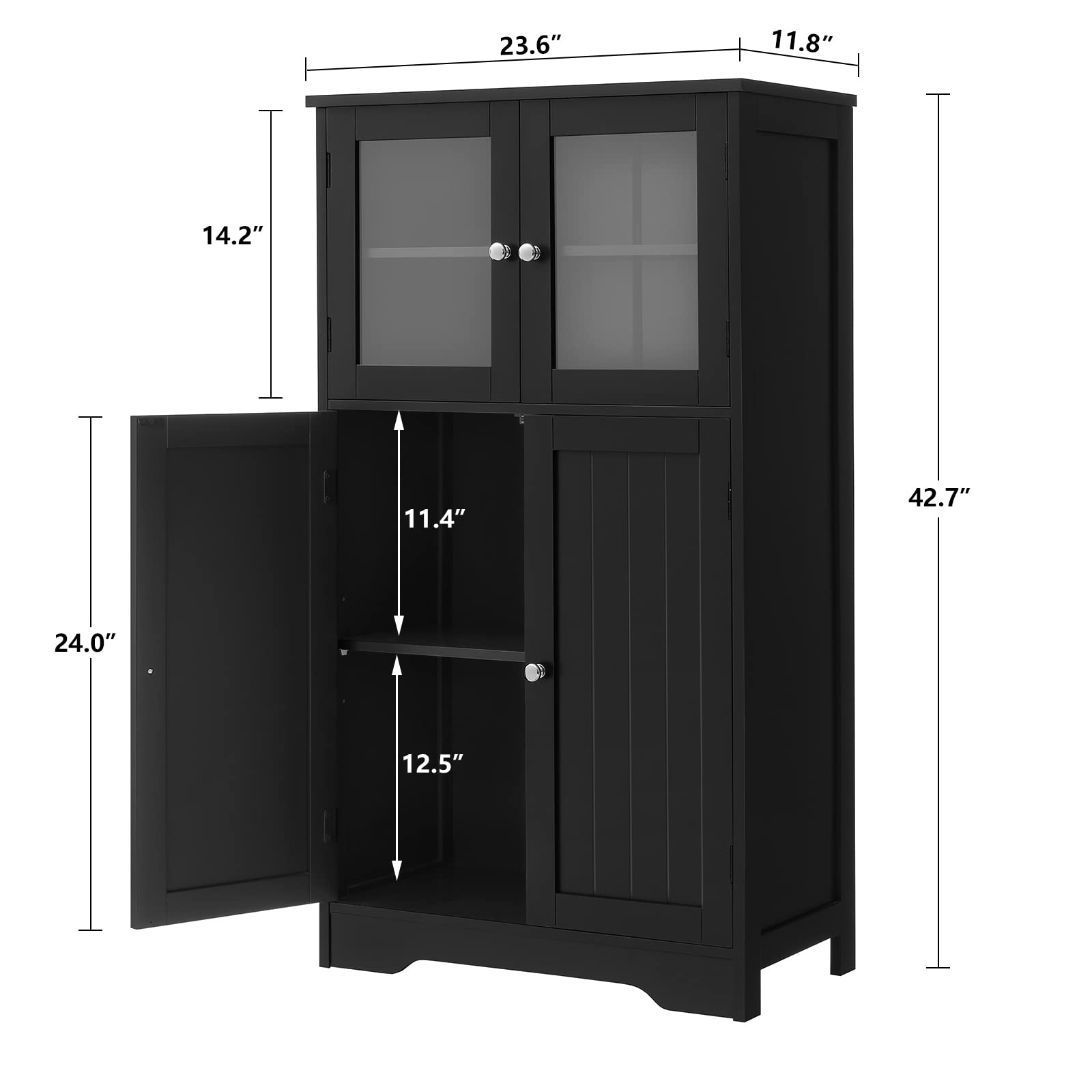 Iwell Freestanding Bathroom Cabinet with 4 Doors, Adjustable Shelves, 11.8 x 23.6 x 42.7 Inches, for Living Room, White