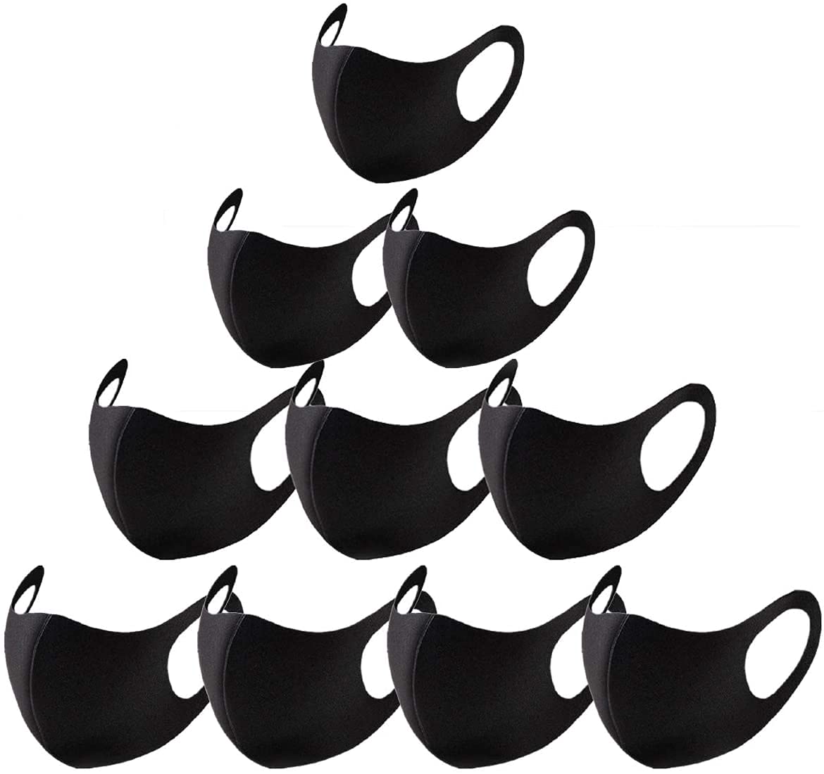 KFIAQ Black Face Mask, Stretchy & Soft Fabric Face Covering, Washable Reusable Protective Cloth Face Masks, Fashion Unisex (10PC)
