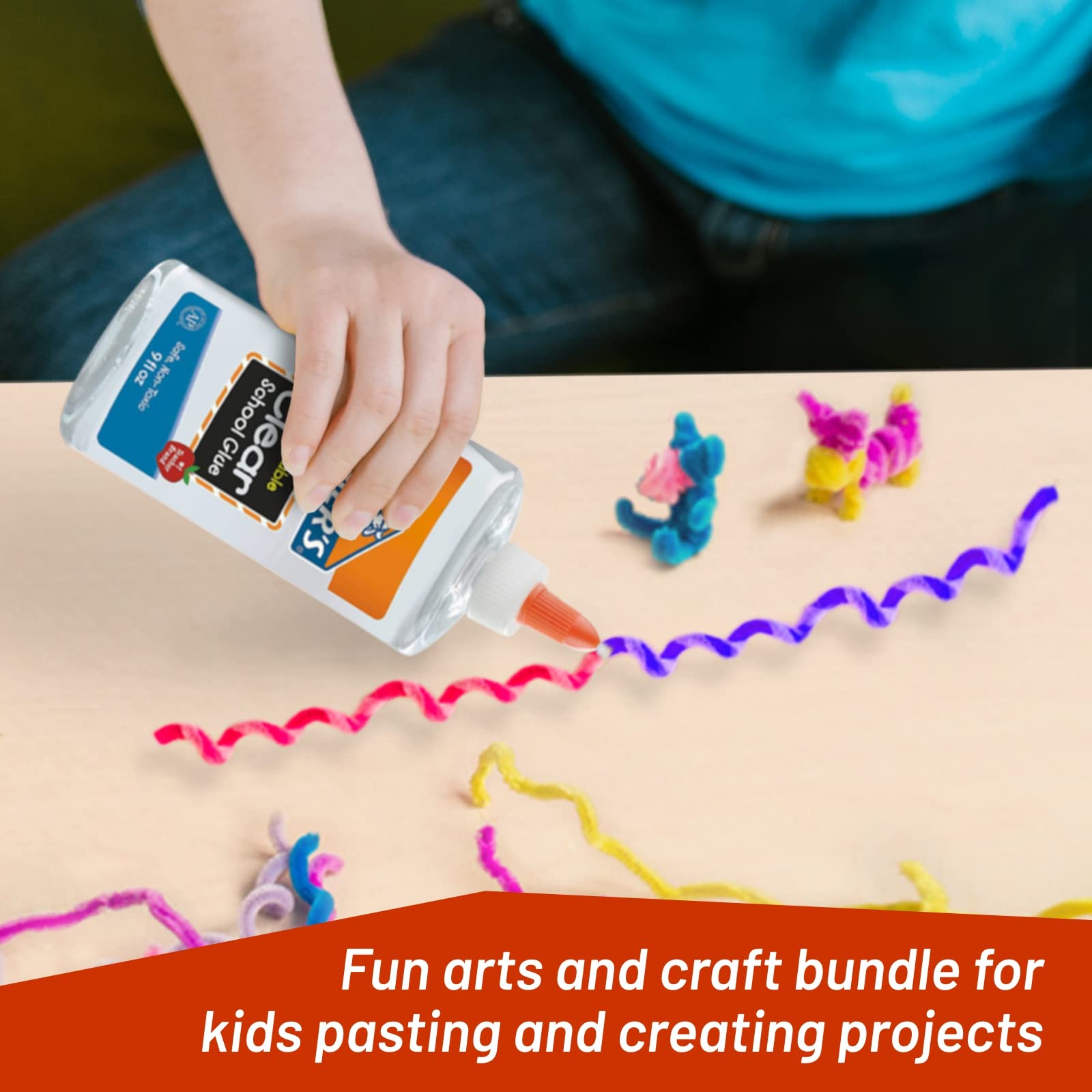 Pipe Cleaners - 100 Pc. Pipe Cleaner Assorted Colors 6" Chenille Stems with Clear Glue, Pipe Cleaners Craft, Fuzzy Sticks and Glue Clear Great Craft Supplies DIY Art & Craft Projects