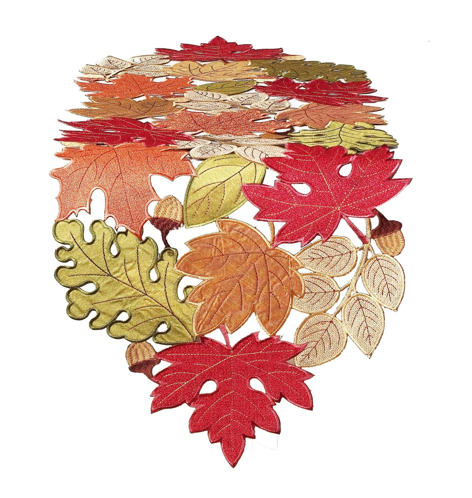 KEVA Fall Placemats Set of 4, 15inch Round Placemats, Fall Decorations for Home, Autumn Maple Leaves Cutwork Embroidered Placemats for Harvest Thanksgiving Holiday Decor
