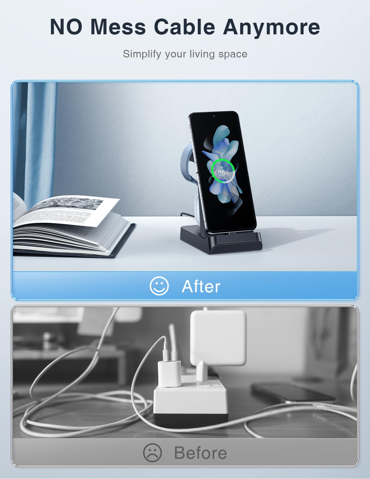 LK Charging Station for Samsung 3 in 1 Charger Station Wireless Charger for Galaxy Watch 5 Pro/4/3/Active 2/1, for Samsung S24 Ultra Plus S23 S22 S21 S20 Z Flip Fold 5 4 3 Galay Buds