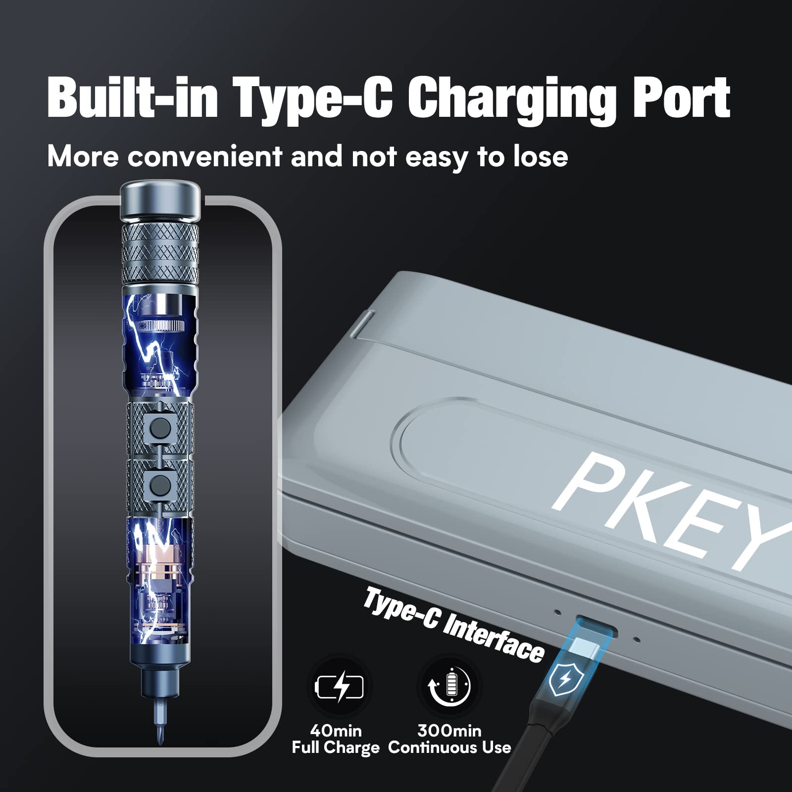 PKEY Mini Electric Screwdriver Set,Precision Electric Screwdriver, Cordless with 28 Precision Magnetic Bits, 3 Gears Torque, Overload Protection, Repair Tool Set for Phone Camera Laptop Watch