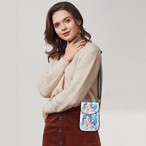 Small Crossbody Bag Blue Mermaid Cell Phone Purse Wallet