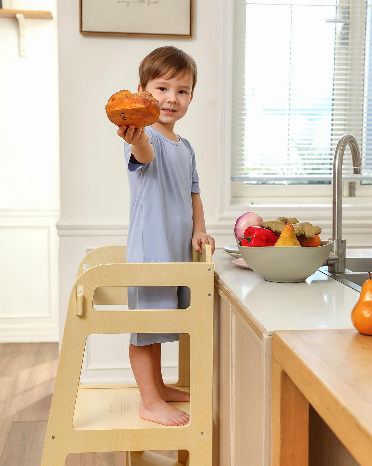 Lauon Step Stools for Kids, Adjustable Height Toddler Montessori Wooden Tower - Safe Anti-Drop Kitchen Stool Helper, Standing Tower for Bathroom & Counter