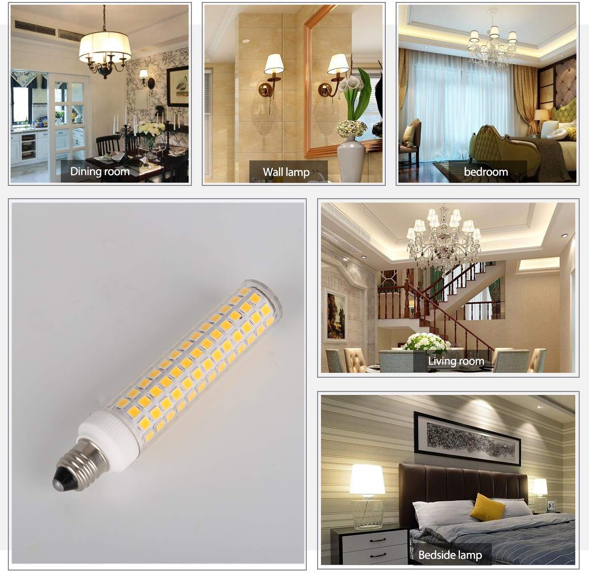 JDE11 Mini Candelabra LED Light Bulb (jde11 120v 75w-100w Halogen Bulbs Equivalent | 110V-130V Input | jd Mini can Bulb | E11 Mini Candelabra Base (Warm White,1-Pack)