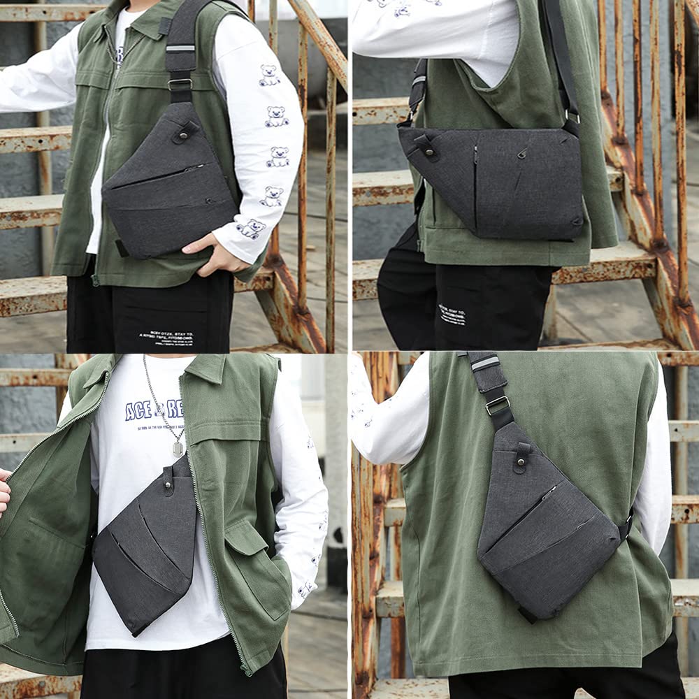 PIPLYKI Personal Flex Bag - Multi Pocket Casual Crossbody Bag, Waterproof Personal Shoulder Pocket Bag, Anti Theft Sling Bag (Grey-Left)