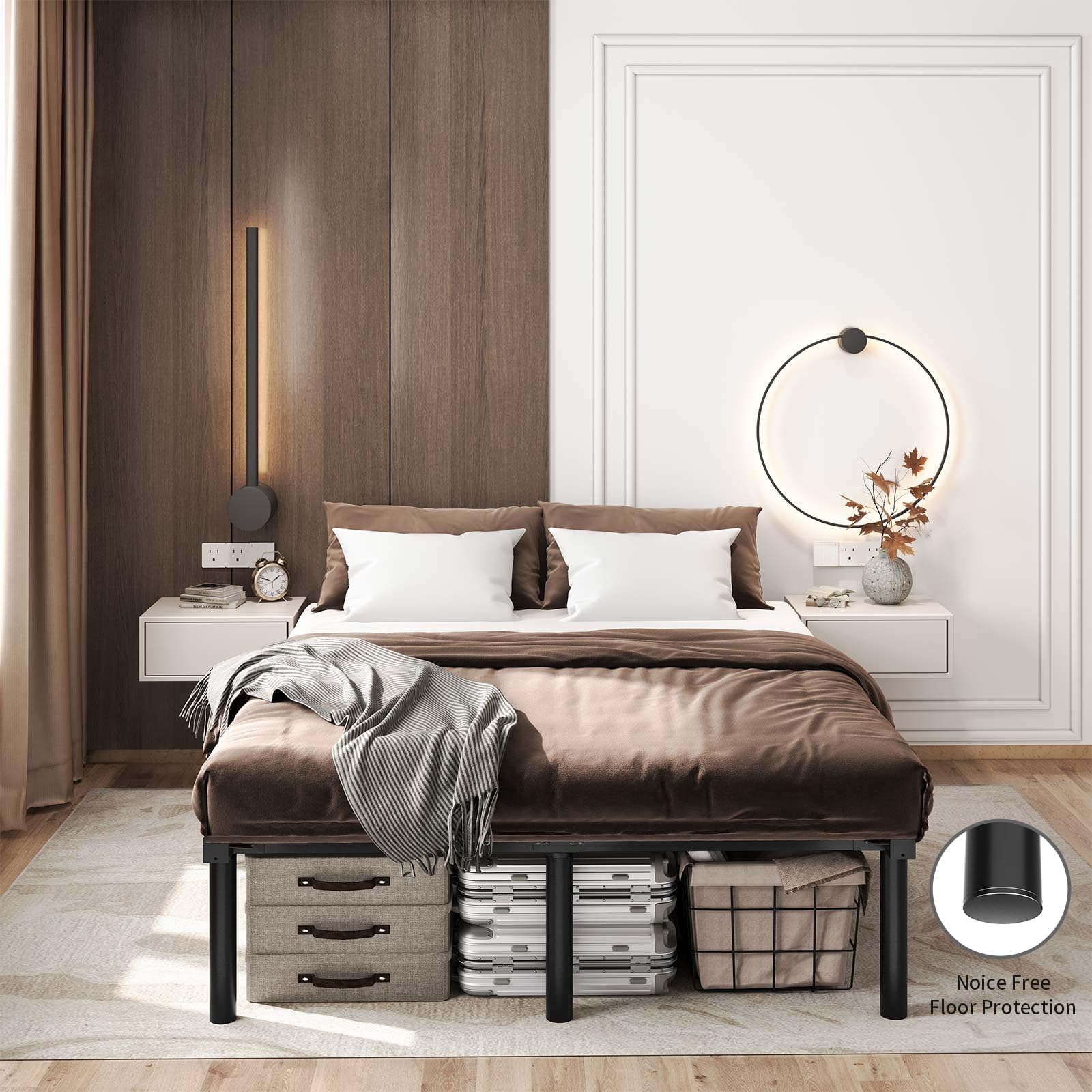 JOM Metal Bed Frame Full Size - 14 Inch Rails Bedframe for Box Spring and Mattress Simple Required Double Base Black