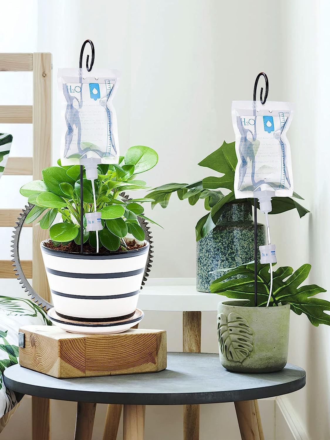 UCLEVER 2pack Plant Self Automatic Water Bag 350ml with Metal Support Rod Automatic Watering System for Indoor Outdoor Home Garden Potted Plants Flowers