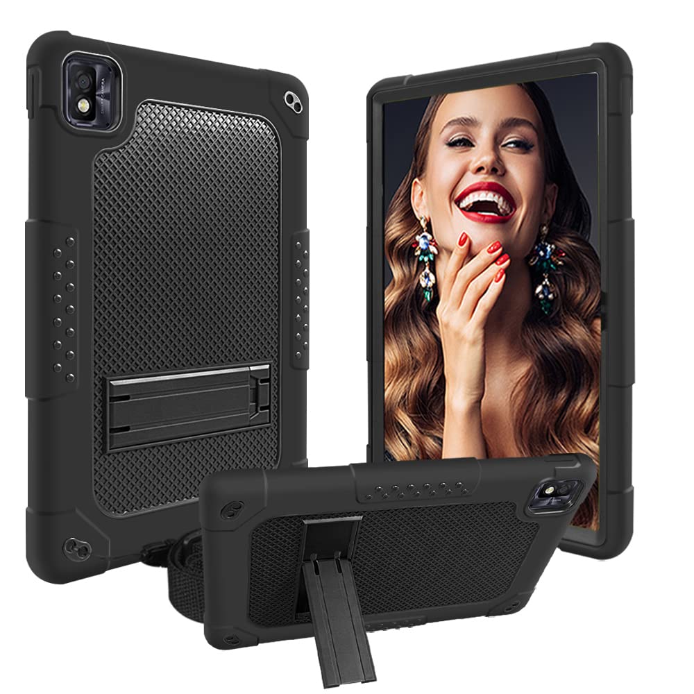 SOATUTO for TCL TAB 10 5G 10.1" FHD Tablet Case Model 9183W Heavy Duty Tablet Case Built in Shoulder Strap Soft Silicone Hard Back Shockproof Protective Cover for TCL TAB10 5G Model 9183W(Black/Blue)