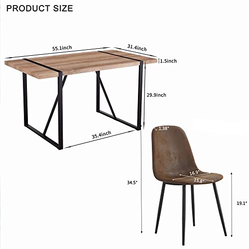 Ufurpie 5 Piece Dining Table Set, Modern Dining Chairs Set of 4, Mid Century Kitchen Table and 4 Leather Chairs, Perfect for Dining Room,Kitchen, Breakfast