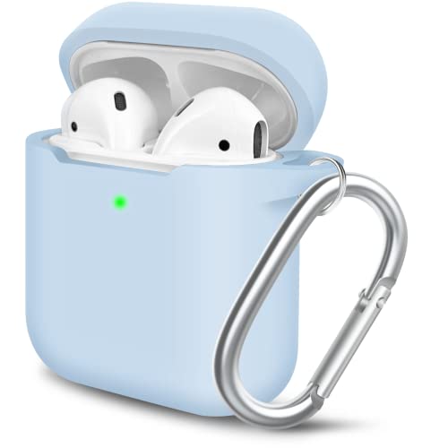 Woyinger AirPods Case Cover, Soft Silicone Protective Cover with Buckle for Women Men Compatible with Apple AirPods 2nd 1st Generation Charging Case, Front LED Visible,Sky Blue