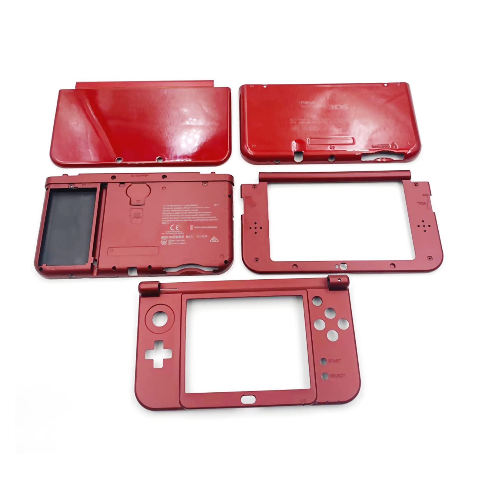 New for New 3DS XL Casing Case Shell Red Color Replacement, for Nintendo New3DS XL LL New3DSXL Handheld Game Console, Outer Top & Bottom Faceplate Housing Cover Plates 5 PCS Set Spare Parts