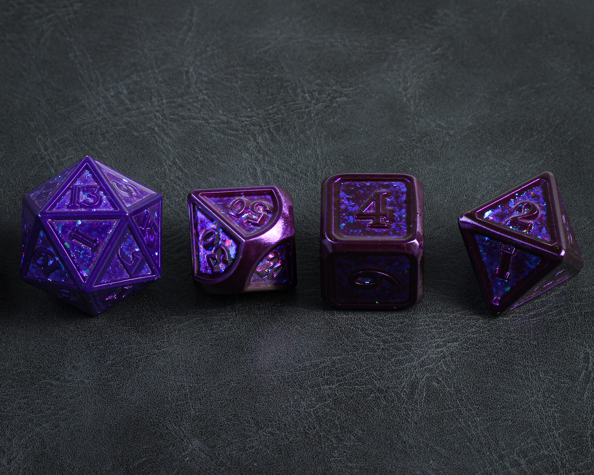 Purple Astro Light DND Metal Dice Set for Dungeons and Dragons, Gifts, D&D, D and D, Pathfinder, Accessories, D20, Polyhedral, Resin Dice, Metal, Dice Tray, Tower, Bag, Box