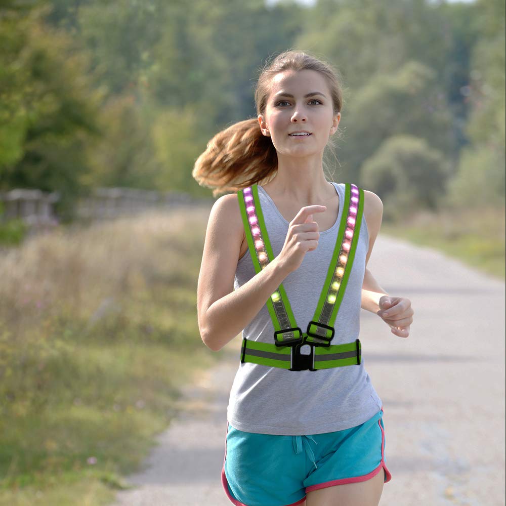 LED Reflective Running Vest with Storage Pouch - 10 Illuminated Modes, USB Charging & Adjustable Safety Gear for Night Running Jogging Cycling - LED Glowing Running Gear