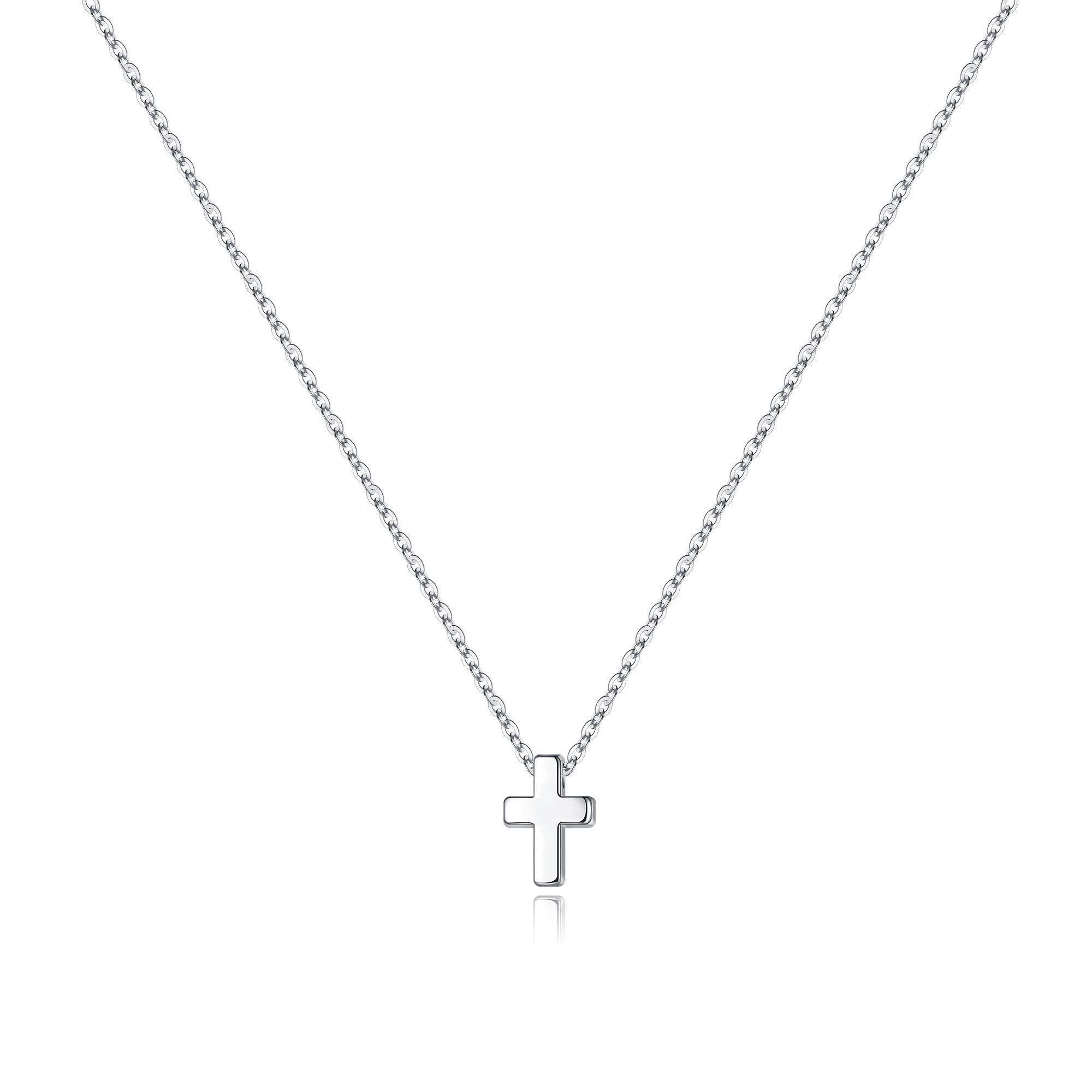 MONOZO Small Cross Necklace for Women Girls Tiny 14k Gold Plated 16 Inch