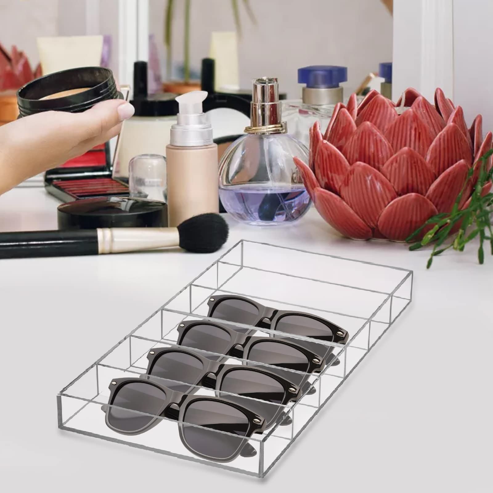 SOUJOY 2 Pack Acrylic Sunglasses Organizer, 6 Slot Clear Eyeglasses Storage Case, Stackable Eyewear Display Tray for Sunglasses, Fashion Eye Wear, Protective Glasses