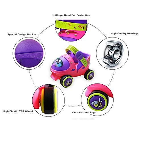 Kid's Children's Boys Girls Adjustable Speed Quad Roller Skate Shoes with Safe Lock Mode for Beginners (Pink)