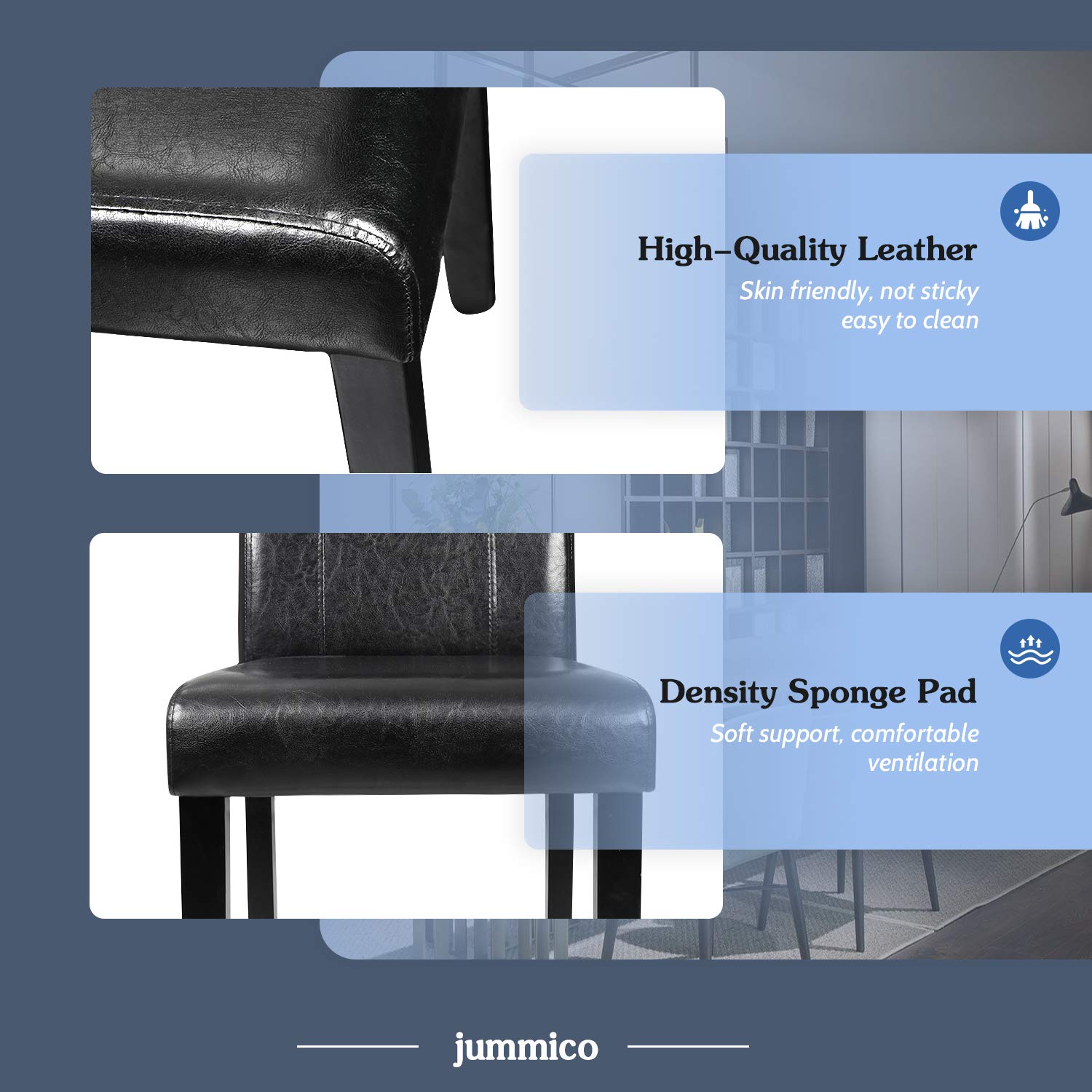 JUMMICO Dining Chair PU Leather Living Room Chairs Modern Kitchen Armless Side Chair with Solid Wood Legs Set of 4(Grey)