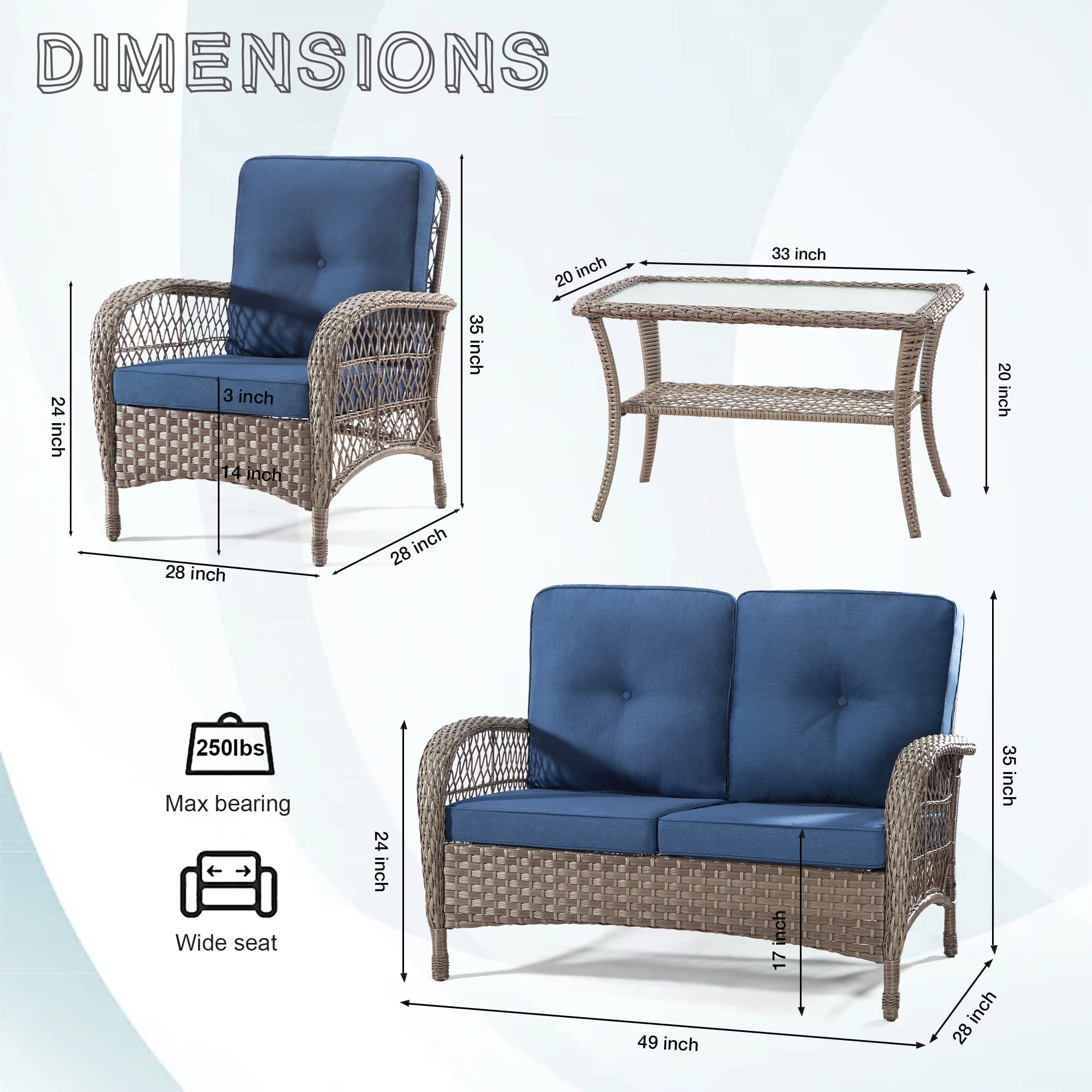 Joyside Patio Furniture Set 6-Piece Wicker Conversational Set with 2 Two-Seat Sofas, 2 Armchairs and 2 Coffee Tables - Rattan Conversation Set with Cushions(Brown mixed with gray/Beige)