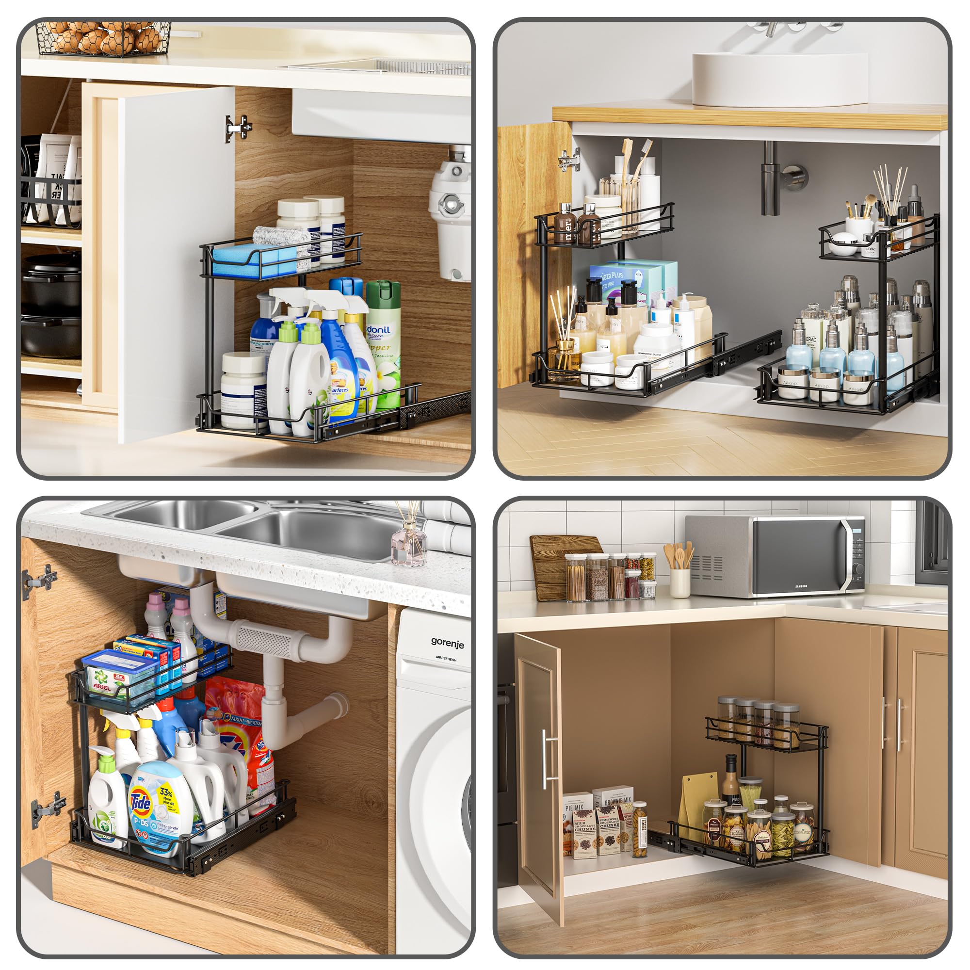 LAMU Larger Under Kitchen Sink Organizers and Storage, Metal Under Sink Organizer Bathroom Cabinet, Undersink Organizers Kitchen, Under Sink Storage and Organization, 13.1W x 16.7D x 15.6H inches