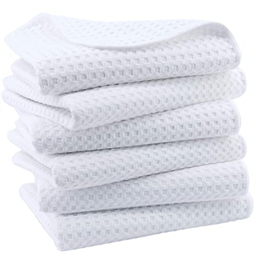 ProHomTex Microfiber Kitchen Dish Hand Towels, Waffle Weave Set of 6 (16β x 28β) Highly Absorbent (White)