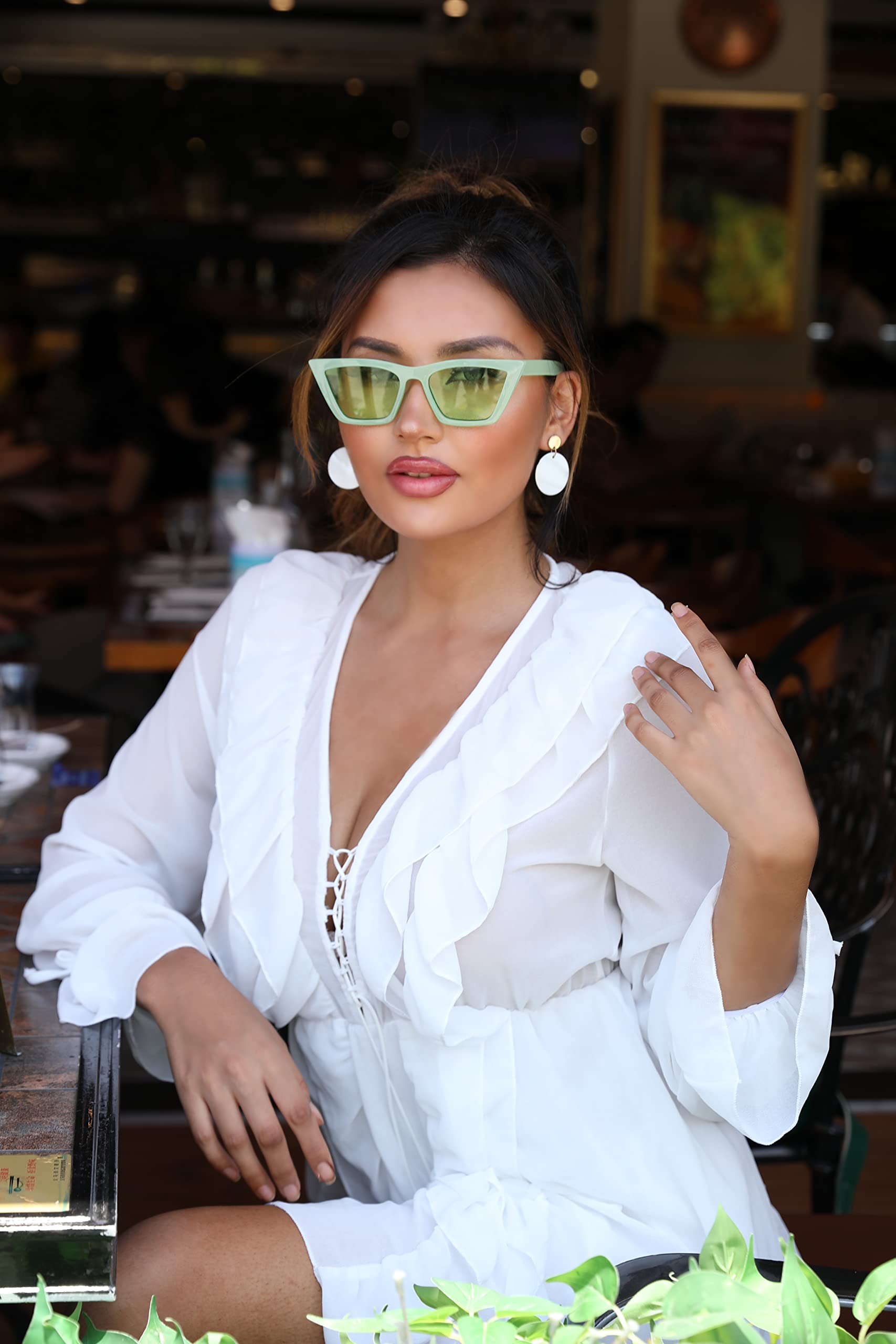 Przene Cateye Shaped Trendy Vintage Sunglasses for Women and Men UV400 Protection Square Frame Sun Glasses Green