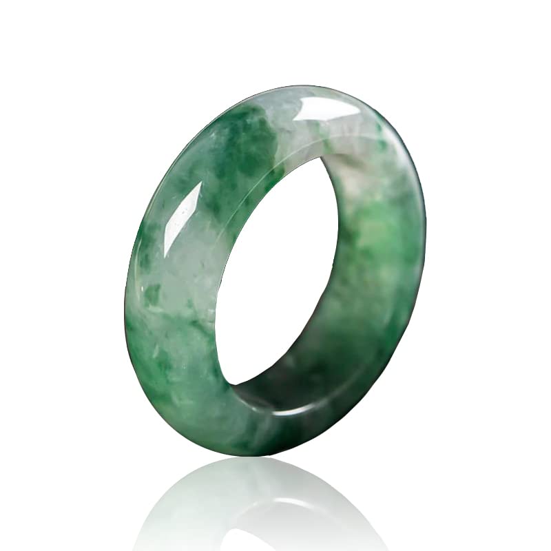 Natural Green Flowery Jade Gemstone Crystal Ring, Amulet, Suitable for Men and Women, Positive Energy, Gift (Ring size: 13)
