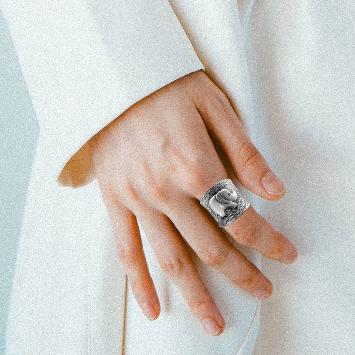 MYLYAHY S925 Sterling Silver Elephant Wide Bands Ring for Women,Adjustable Forefinger Thumb Finger Animals Ring,Boho Ring Jewelry Gift (Ring_B, Adjustable)
