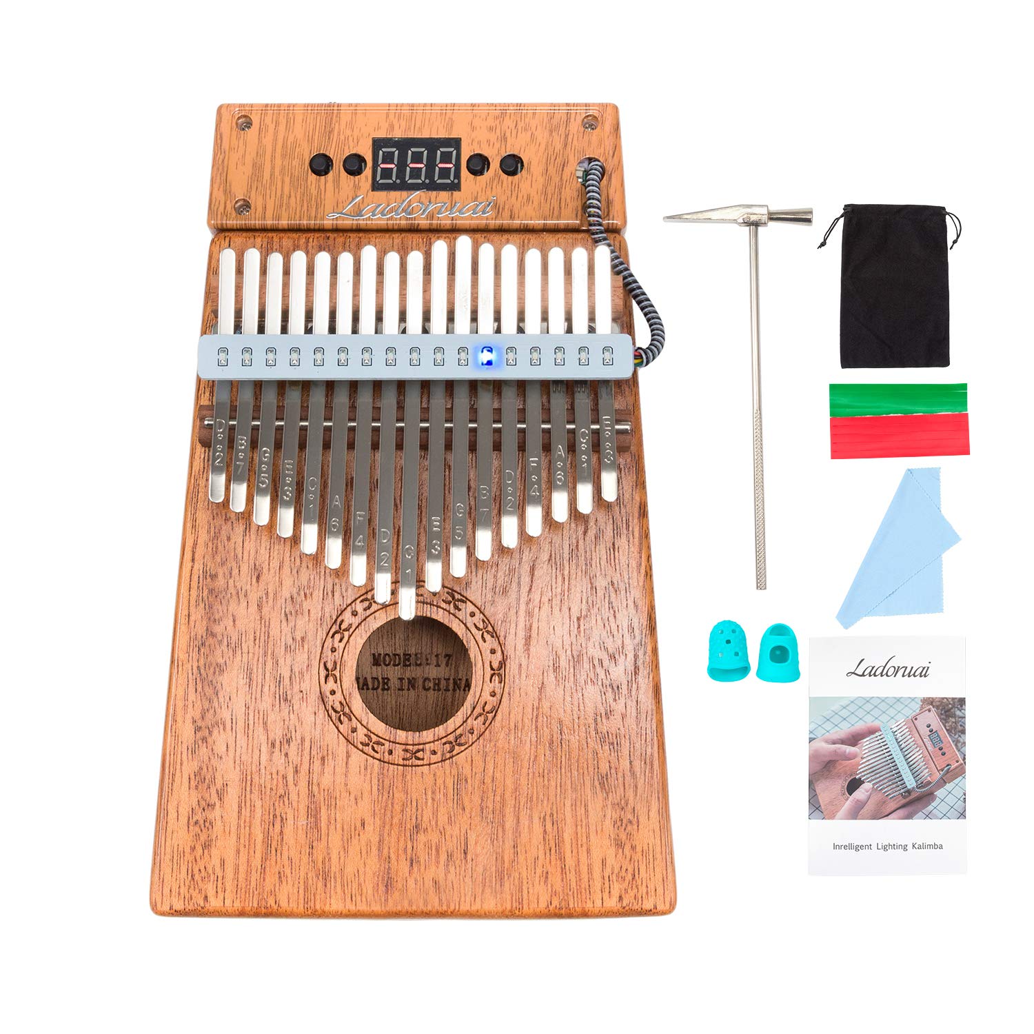 Ladoruai 17 key Kalimba, Smart Illuminated Thumb Piano, Tuning Hammer and Study Instruction(120 songs option)