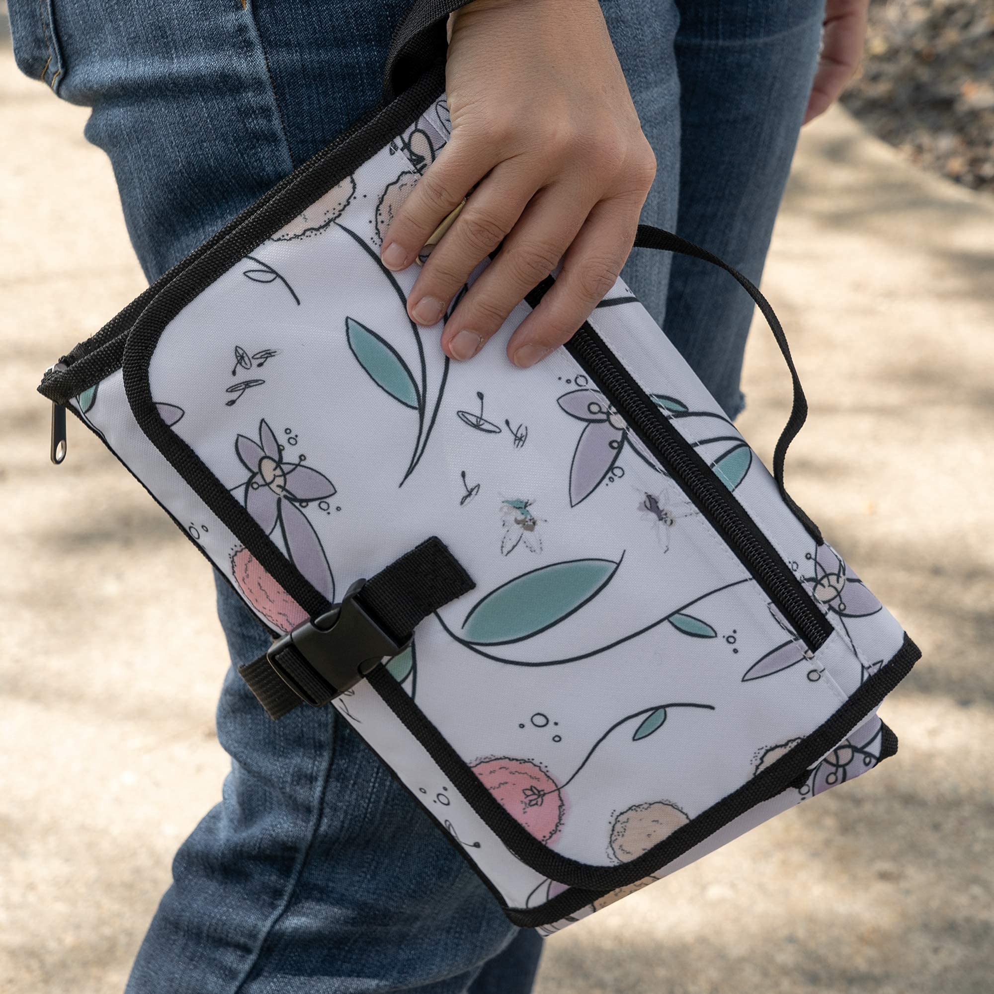 JumpOff Jo β Portable Changing Pad / Diaper Bag with Padded Changing Station, Easy Travel Changing Pad, Includes Handy Storage Pockets for Baby Necessities β Fairy Blossom