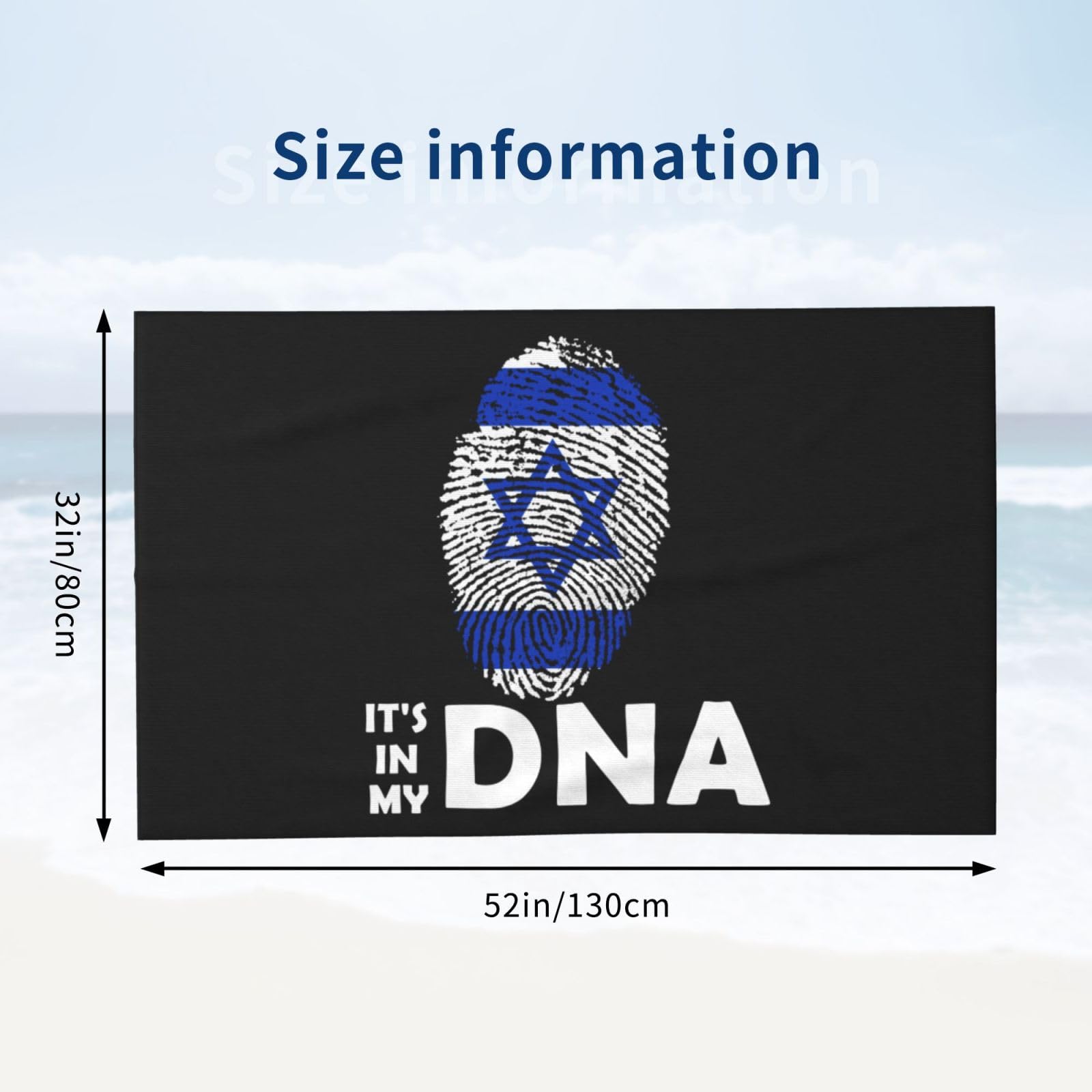 Israel It's in My DNA Oversized Beach Towel - Quick-Dry Microfiber Perfect for Swimming, Yoga, and More - Stay Comfortable and Dry