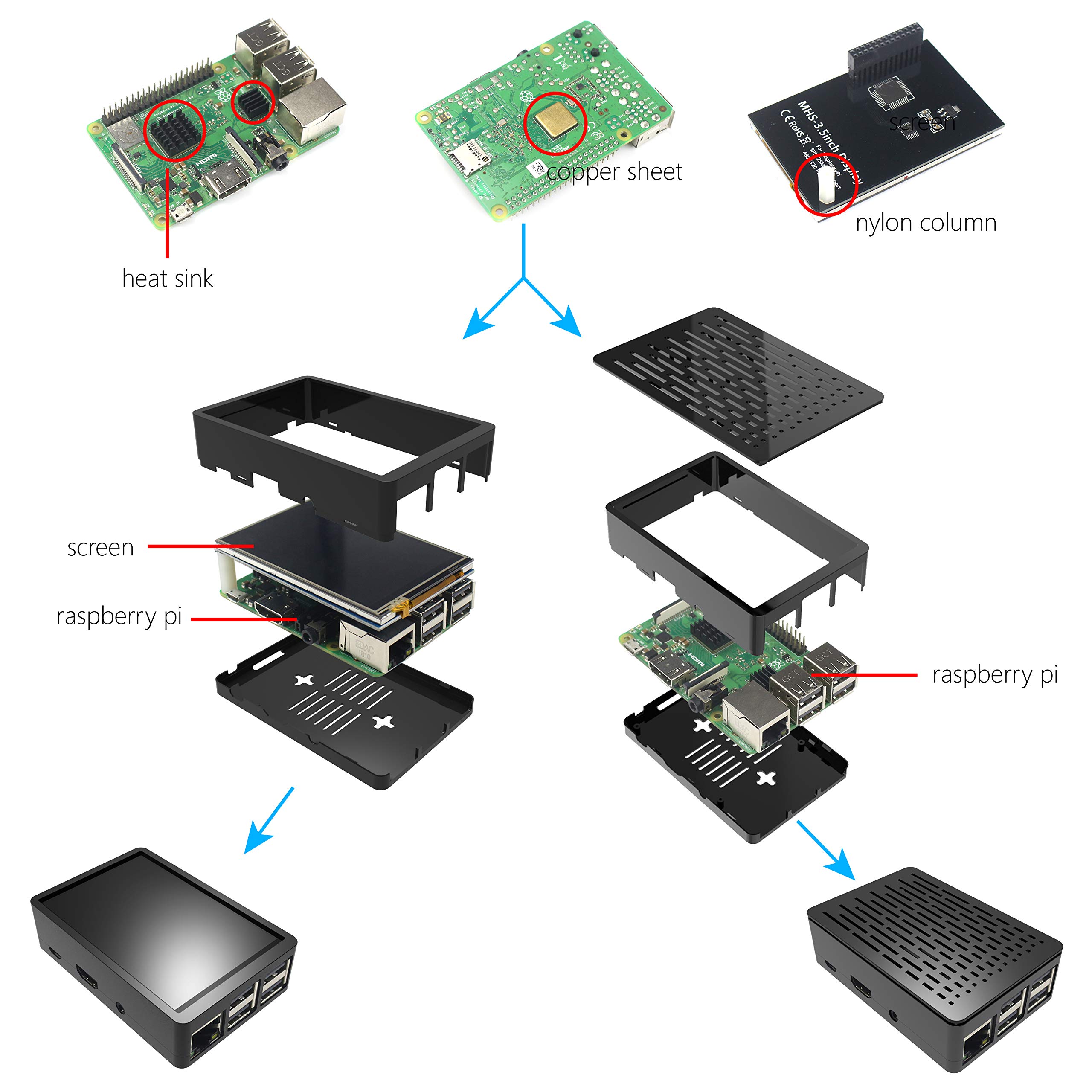JUN-ELECTRON for Raspberry Pi 3 B+ 3.5 inch Touch Screen with Case, 320x480 Pixel Monitor TFT LCD Game Display [Support Raspbian, Ubuntu, Kali, RetroPie System]