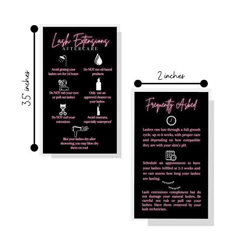 Lash Extension Aftercare Cards | 50 Pack | Eyelash Extension Supplies | 2x3.5" inches Business Card Size | Black with Neon Pink Color Design