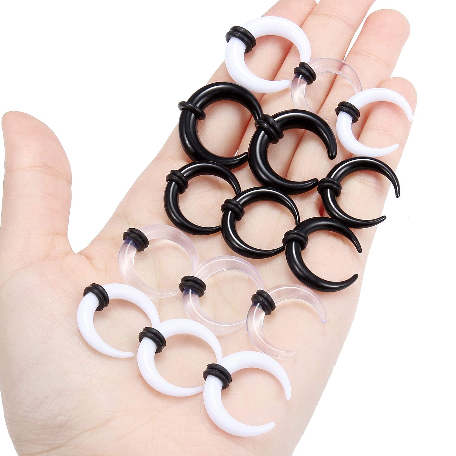 Lcolyoli 6 Pairs Acrylic C Shape Pincher Tapers Septum Buffalo Taper Expander with Black O-Rings Crescent Gauge Earring Plug for Women Men 6G