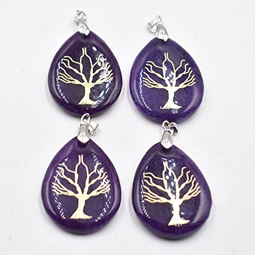 Natural Stone Carving Life Tree Water Drop Pendant Jewelry Production 4pcs/lot - ( Metal Color: NO1 )