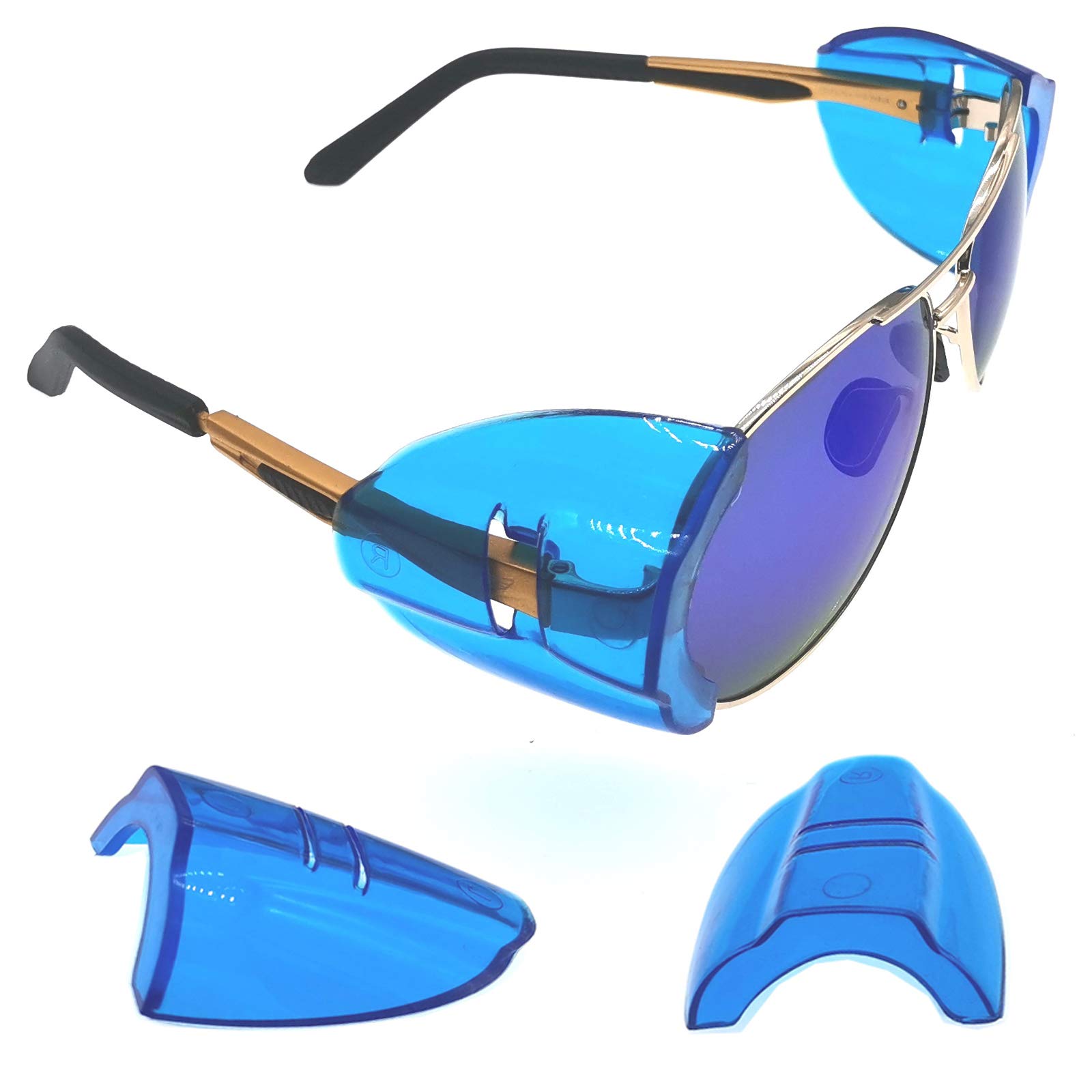 KMDJG 11 Pairs Safety Eye Glasses Side Shields,Slip On Clear Side Shields for Safety Glasses Fits Medium to Large Eyeglasses Frames(10 Pairs Clear and 1 Pair Sapphire Blue)