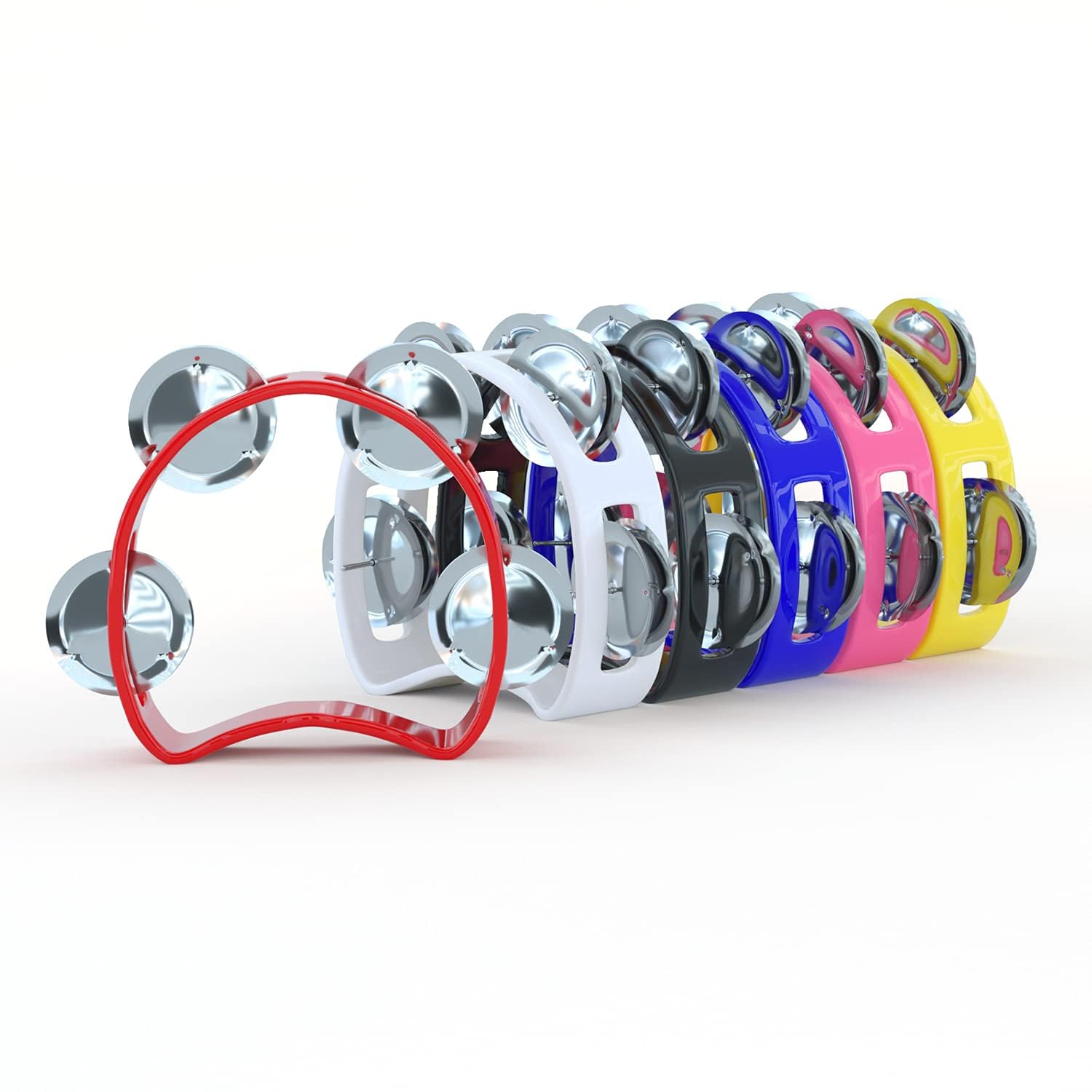 MUSCELL Tambourine for Adults,Hand Held Plastic Tambourines Drum Double Row Metal Jingles Musical Instrument (6 Pack)