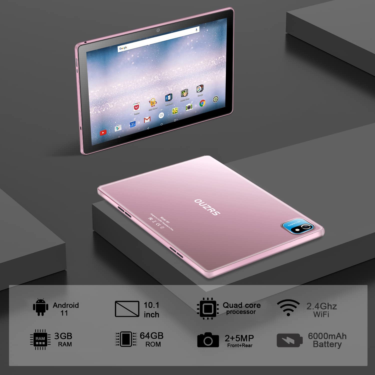 Tablet with Keyboard 10 Inch Android 11 Go - 64 GB ROM | 256GB Scalable - 10" IPS HD Display, 6000mAh Long Battery Life Tablets GMS Certified | 2MP+5MP Camera WiFi FM Bluetooth (Pink)
