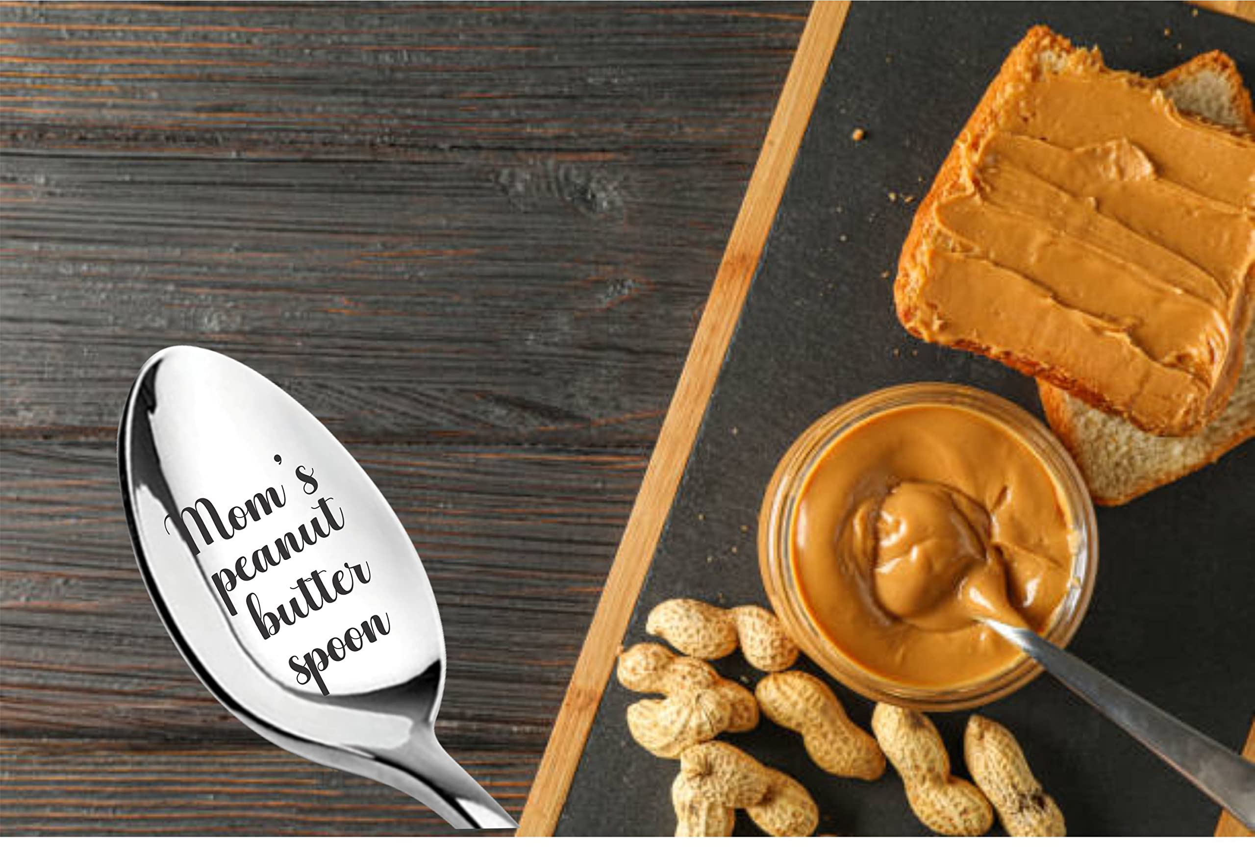 Moms Peanut Butter Spoon | Engraved Spoon Gift | Gift For Peanut Butter Loving Mom | Birthday Anniversary Christmas Gift | Christmas Stocking Stuffer | Engraved 7 Inches Stainless Steel Spoon