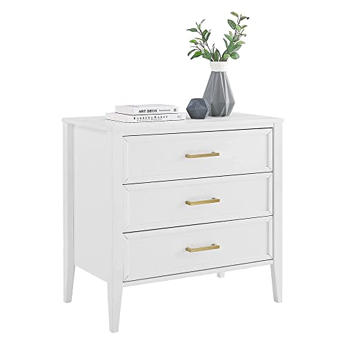 MUSEHOMEINC Solid Wood 3 Drawer Dresser/Nightstand Mid-Century Chests of Drawers with Electroplated Metal Handle,Bed Side Table for Bedroom in White