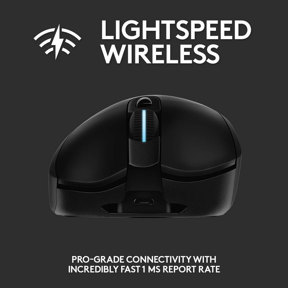 Logitech G703 Lightspeed Wireless Gaming Mouse W/Hero 25K Sensor, PowerPlay Compatible, Lightsync RGB, Lightweight 95G+10G Optional, 100-25, 000 DPI, Rubber Side Grips - Black (Renewed)