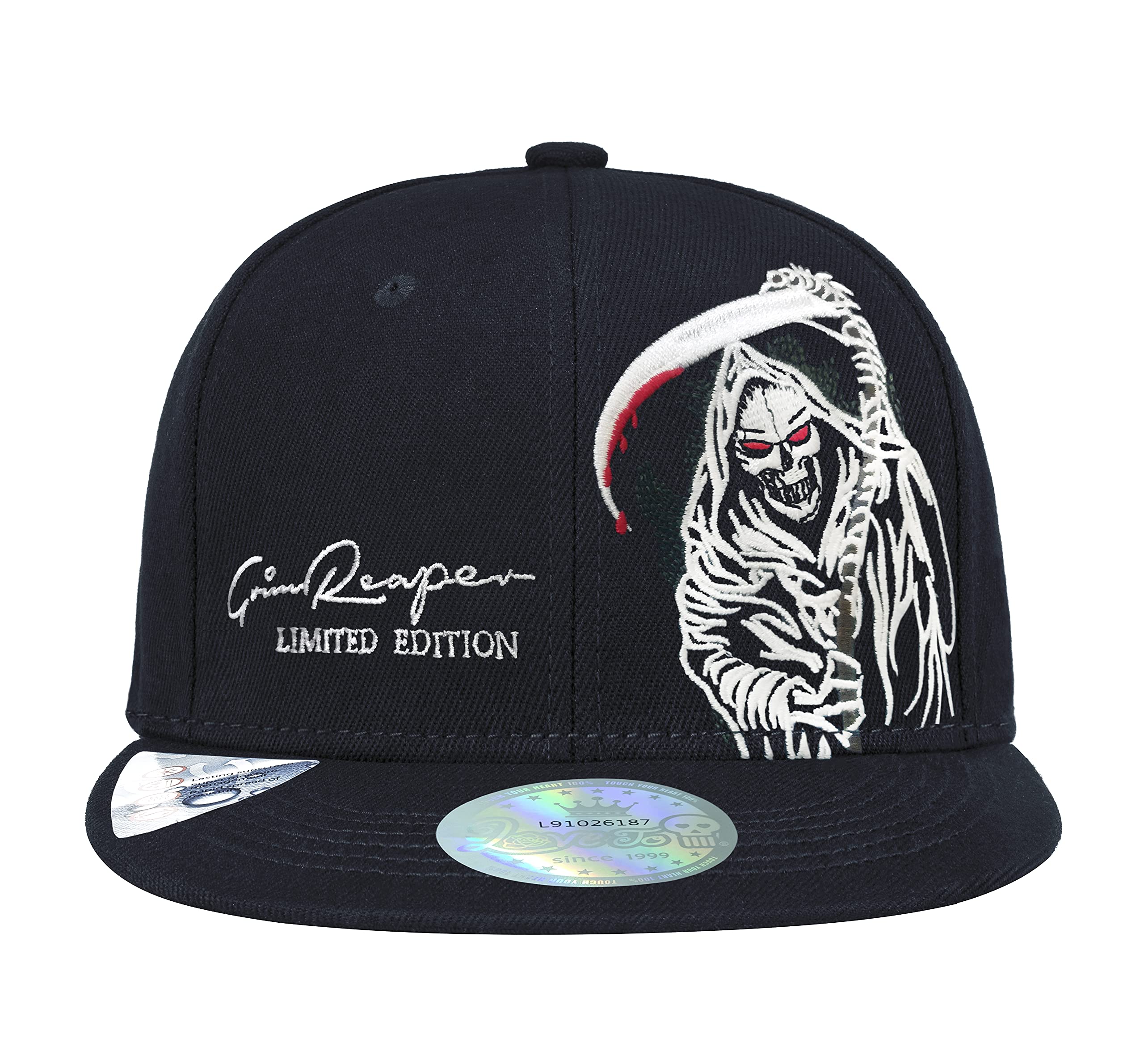Love To Fashion Reaper Grim Religious Hats for Men Women Skull Black Flat Bill Snapback Baseball Caps,Medium-X-Large