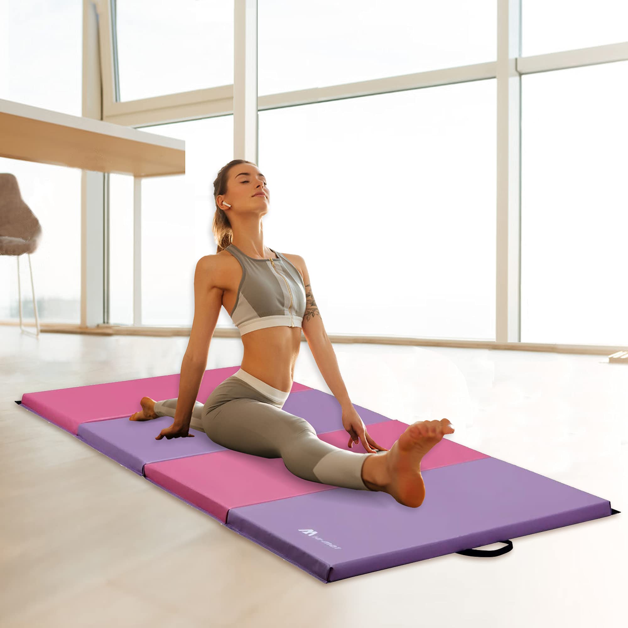 M HI-Mat 2'' Thick Gymnastics Mat,Portable Folding Exercise Mat,Aerobics,Yoga, Martial Art (Rose Red&purple)