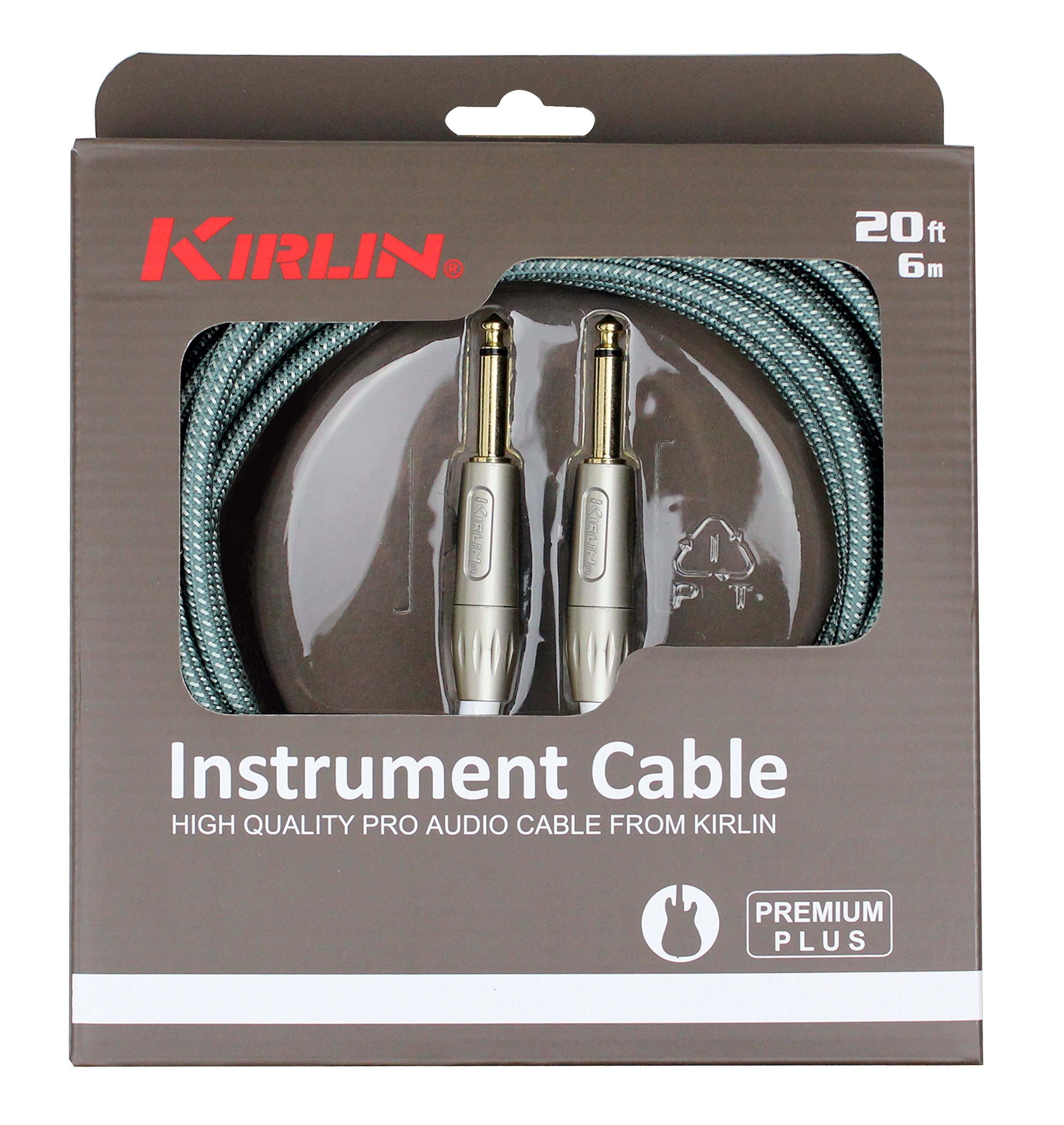 KIRLIN Cable IWB-201PFG-20/OL 20-Feet 1/4-Inch Straight Premium Plus Instrument Cable, Olive Green Tweed Woven Jacket