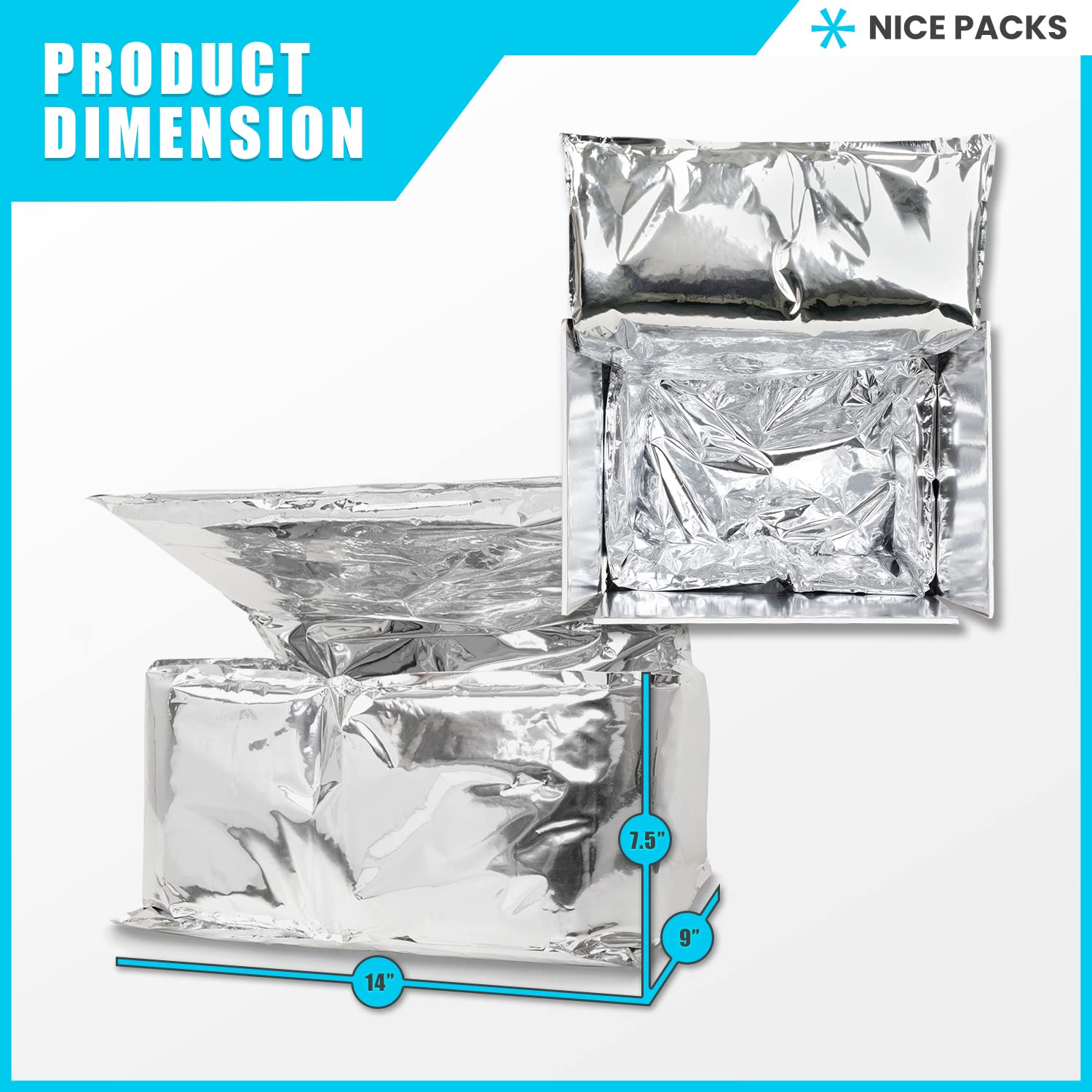 LIVE 2DAY Nice Packs | Thermal Liners for Coolers and Food Shipments | Best Insulation for Dry Ice Packs (14 x 7.5 x 9 inch, Cotton)