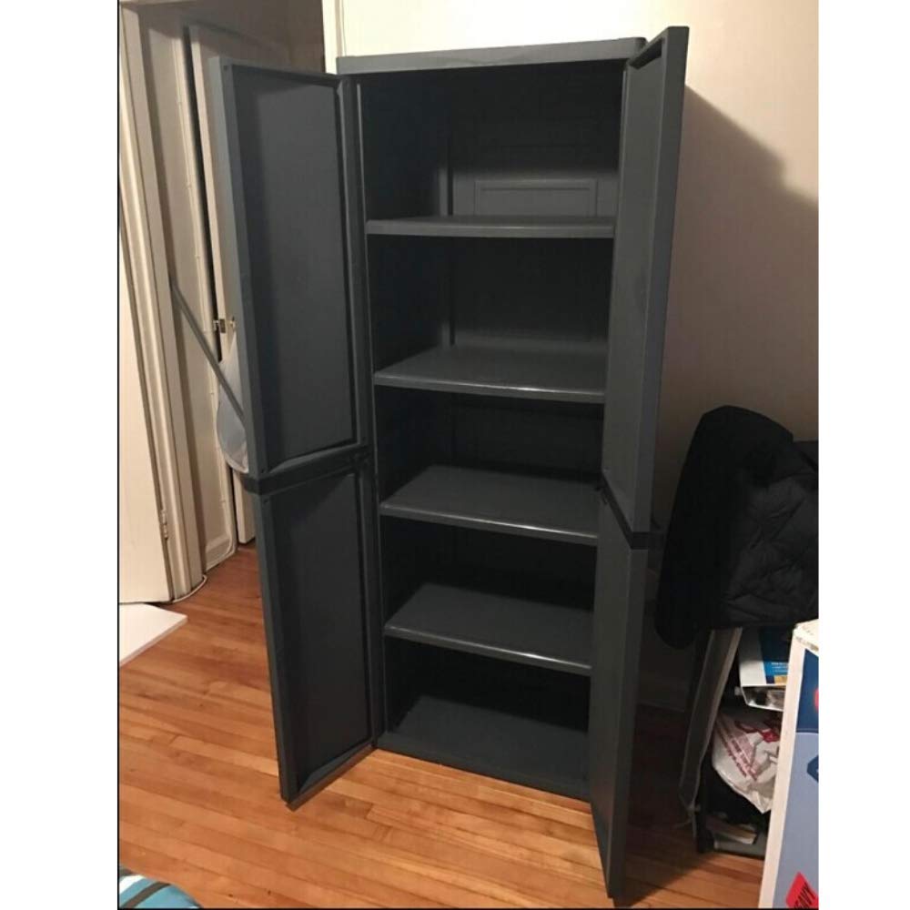 Lockable Storage Cabinet Outdoor 4 Shelf Organizer Yard Garden Garages Pantry Dorm Room Kitchen Adjustable Shelves 2 Doors Accent Cabinet Storage Shed Horizontal