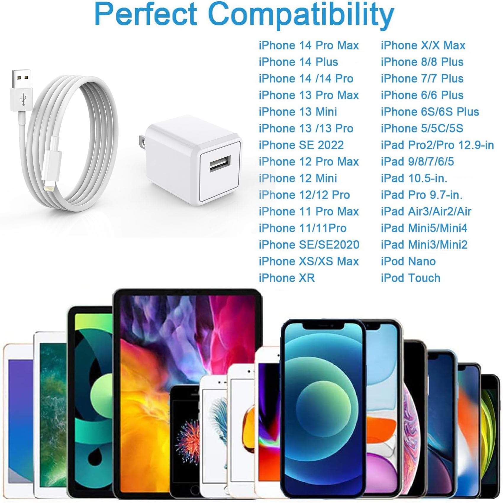 iPhone Charger,[Apple MFi Certified]2Pack Lightning Cable Apple Cube Charging Cords&Fast Quick USB Wall Charger Travel Block Plug Adapter for iPhone 14/13/12/11 Pro/11/10/XS MAX/XR/8 Plus/7/6s/AirPods